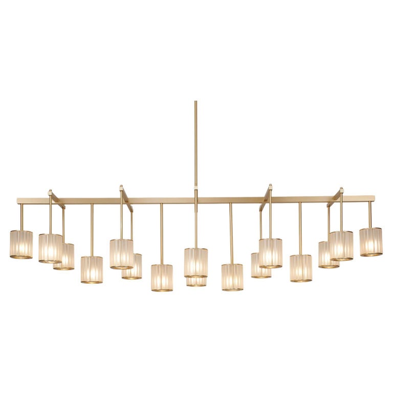 Flute Beam Chandelier 16 arm in Brushed Brass with Frosted Glass by Tom ...