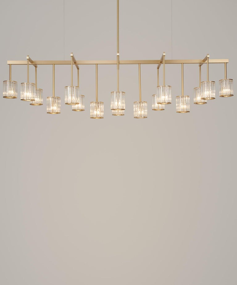 Flute Beam Chandelier 16 Arm in Brushed Brass with Smoke Glass by Tom ...