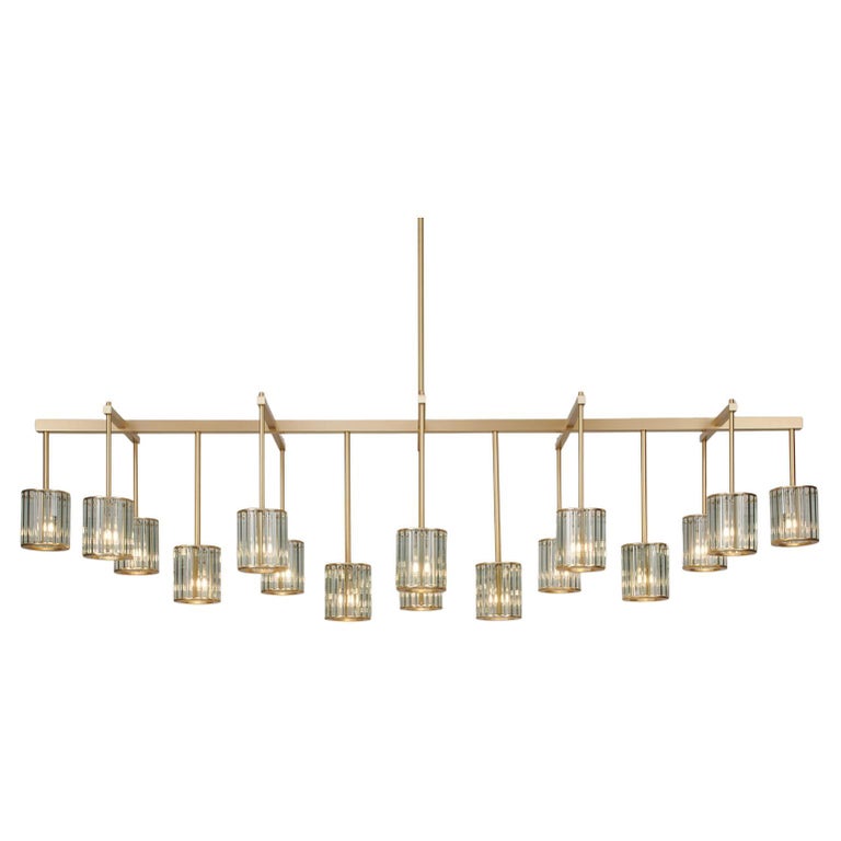 Flute Beam Chandelier 16 Arm in Brushed Brass with Smoke Glass by Tom ...