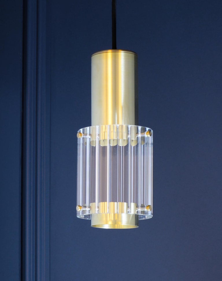 Flute Brushed Brass and Borosilicate Glass Single Pendant Light For ...