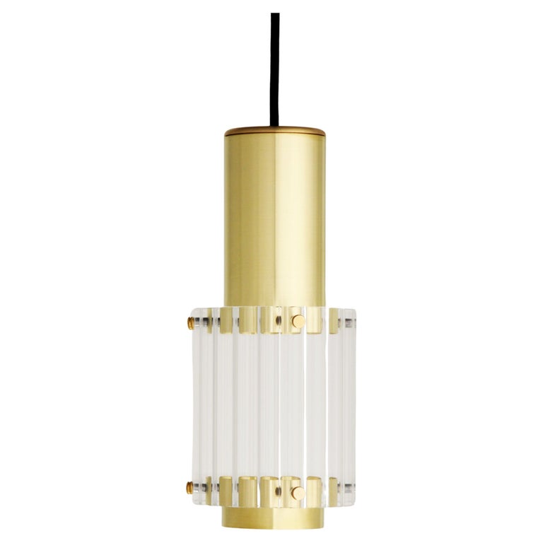 Flute Brushed Brass and Borosilicate Glass Single Pendant Light For ...