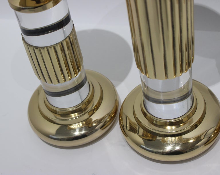 Fluted Brass and Lucite Candlesticks by Dolbi Cashier at 1stDibs