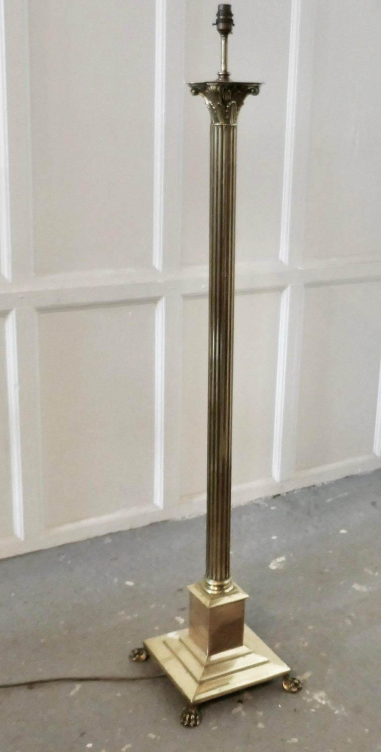Fluted Brass Column Floor Lamp, Brass Standard Lamp For Sale at 1stDibs