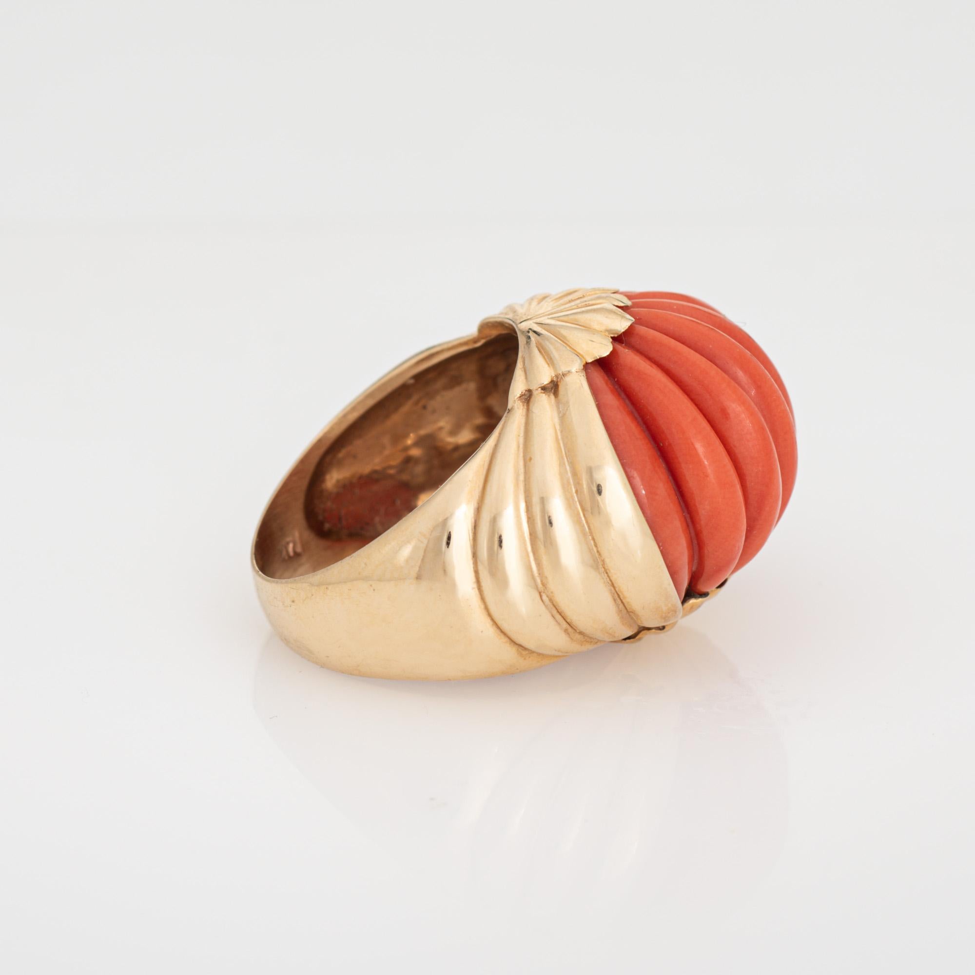 Fluted Coral Ring 60s Vintage 14k Yellow Gold Cocktail Jewelry Sz 7.75 ...
