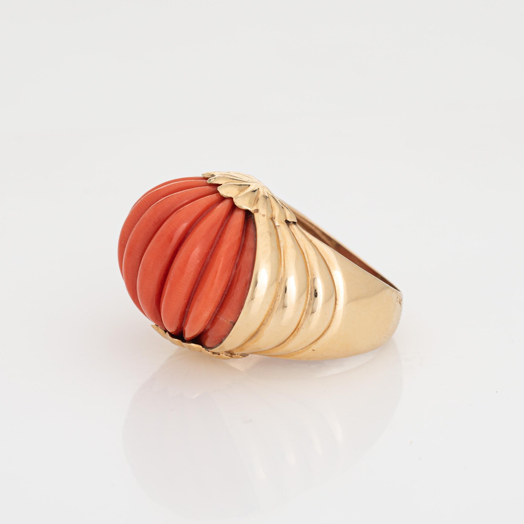 Fluted Coral Ring 60s Vintage 14k Yellow Gold Cocktail Jewelry Sz 7.75 ...
