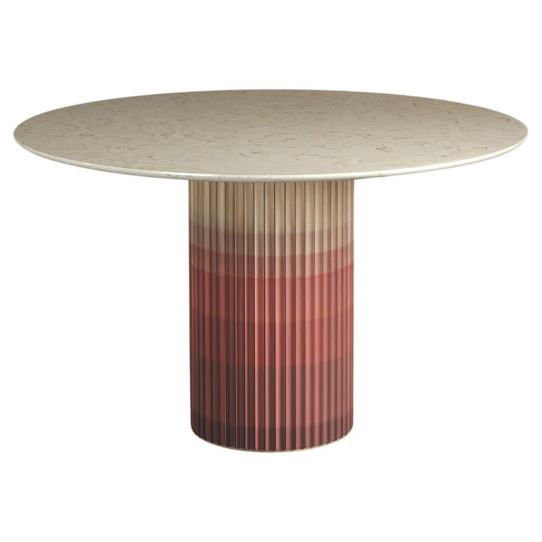 Pilar Round Foyer/Dining Table / Red Ombré Maple Wood, Crema Marble Top ...
