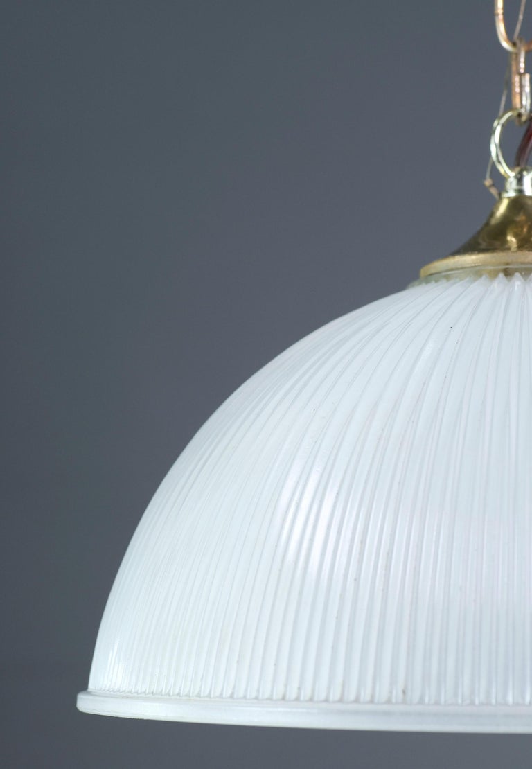 Fluted Frosted Glass Pendant Light Brass Hardware Half Globe For Sale ...