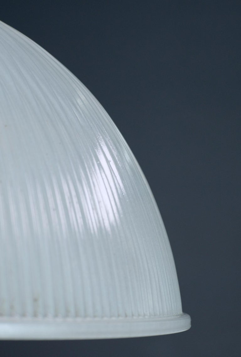 Fluted Frosted Glass Pendant Light Brass Hardware Half Globe For Sale ...