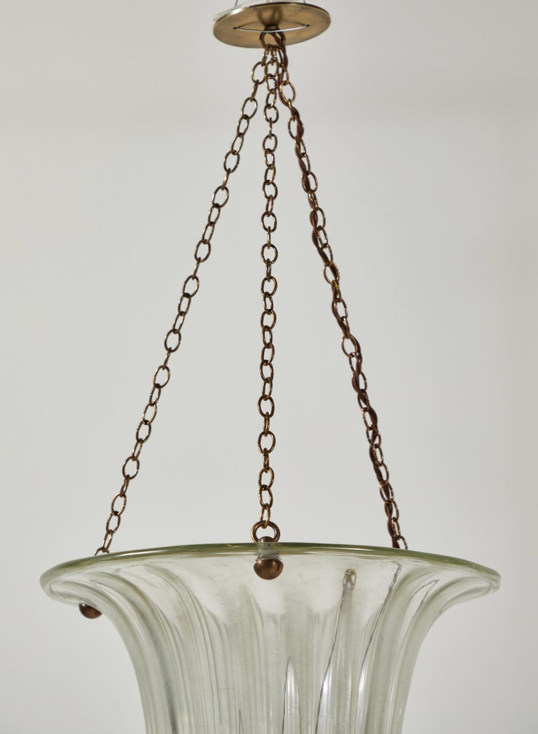 Fluted Glass Bell Pendant with Brass Chain at 1stDibs