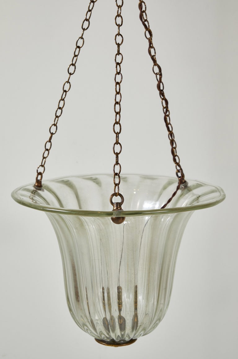Fluted Glass Bell Pendant with Brass Chain at 1stDibs