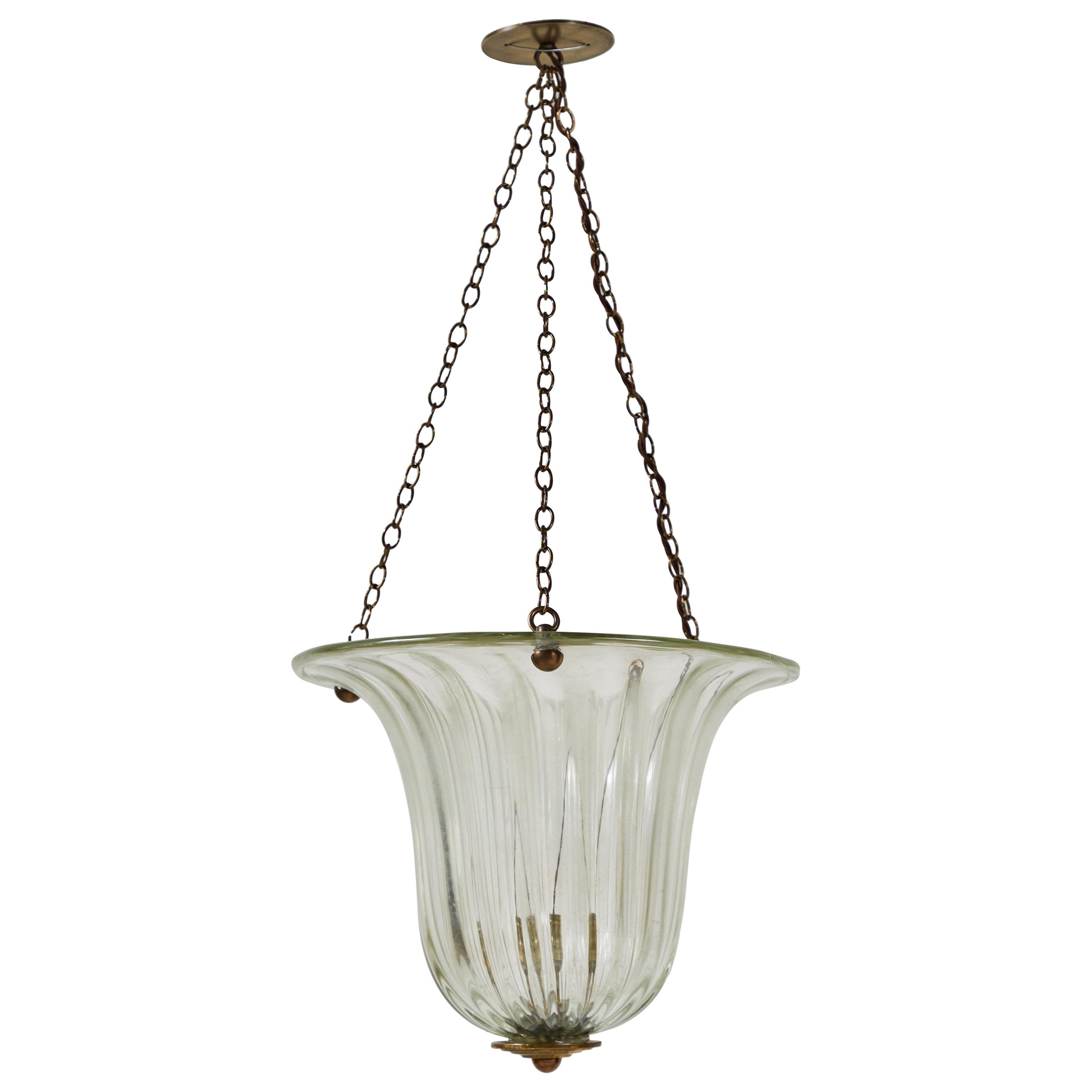 Fluted Glass Bell Pendant with Brass Chain at 1stDibs