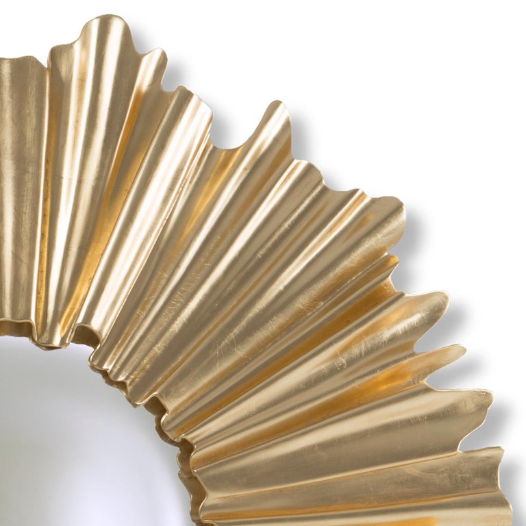 Fluted Gold Mirror in Solid Mahogany Wood For Sale at 1stDibs
