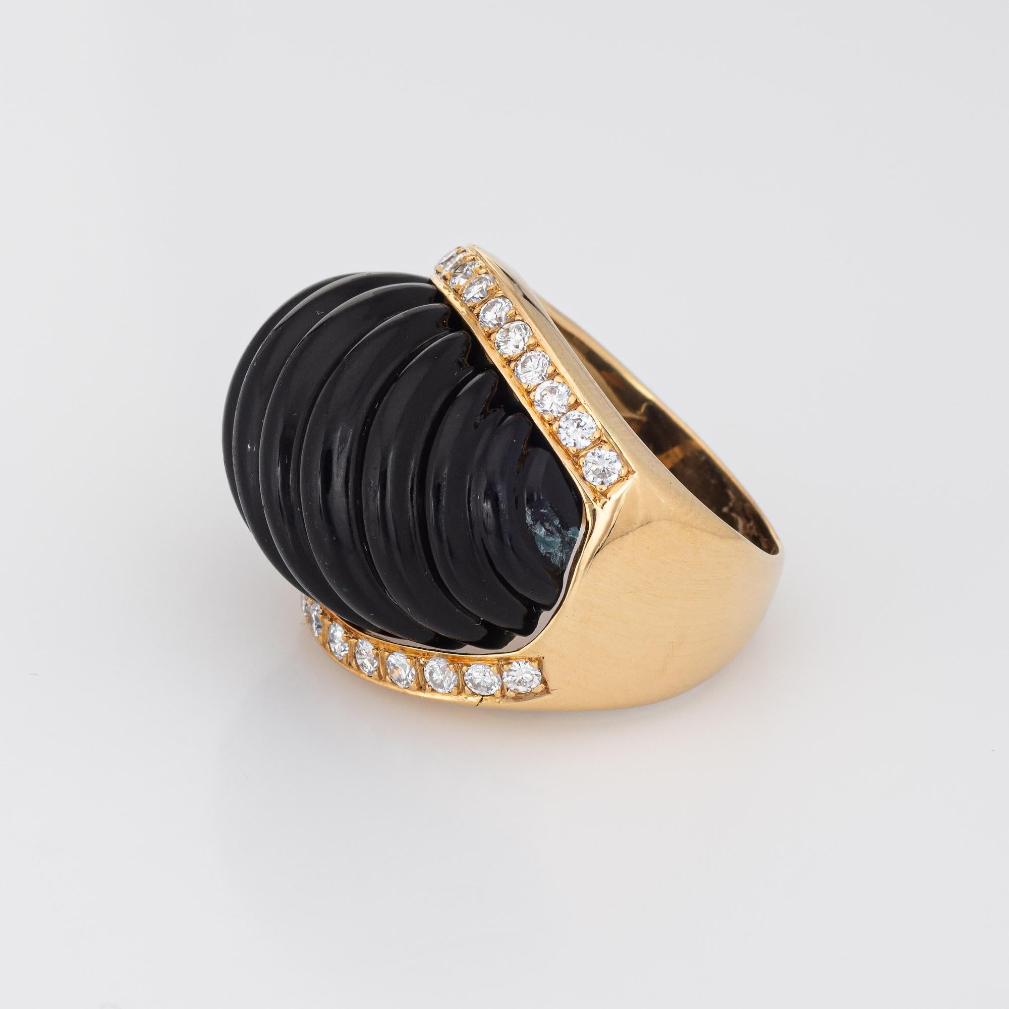 Fluted Onyx Diamond Ring Dome Vintage 18k Yellow Gold Estate Cocktail ...