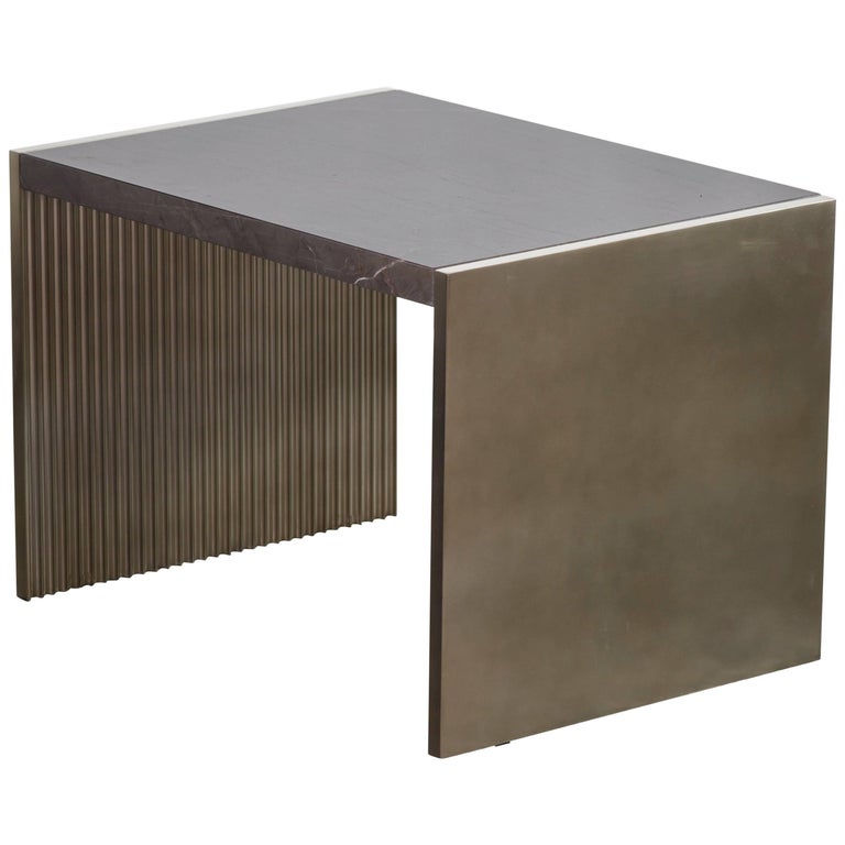 Fluted Silver Table with Polished Marble Top, Handmade in Italy For ...