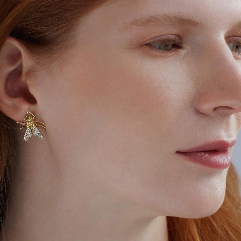 Fly Earring, 18K Yellow Gold and Full pavé White Diamonds For Sale at ...