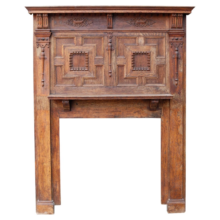 Oak Fireplace with Fireplace Overmantel For Sale at 1stDibs