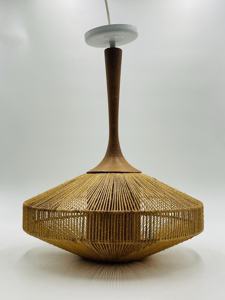 Fog and Morup Hanging Light with Teak Stem and Jute-Wrapped Shade at ...