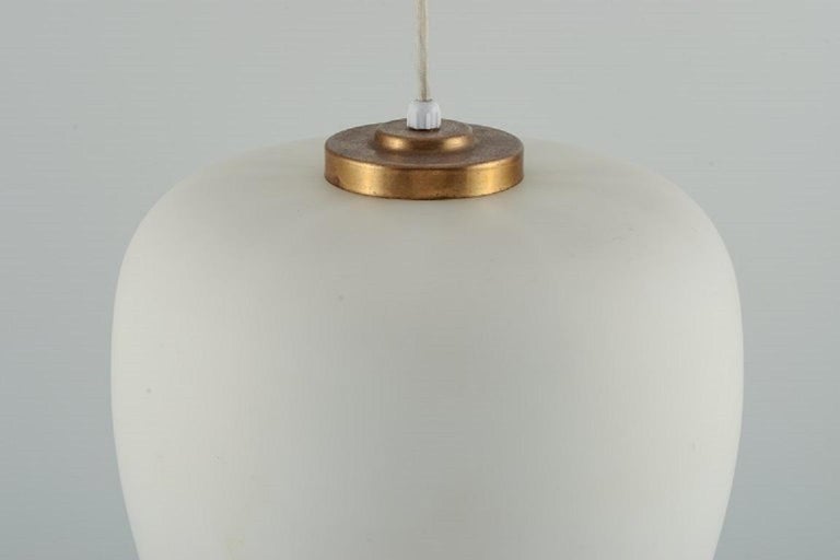 Fog and Mørup Pendant in Frosted Opal Glass with Brass Mounting, Mid ...