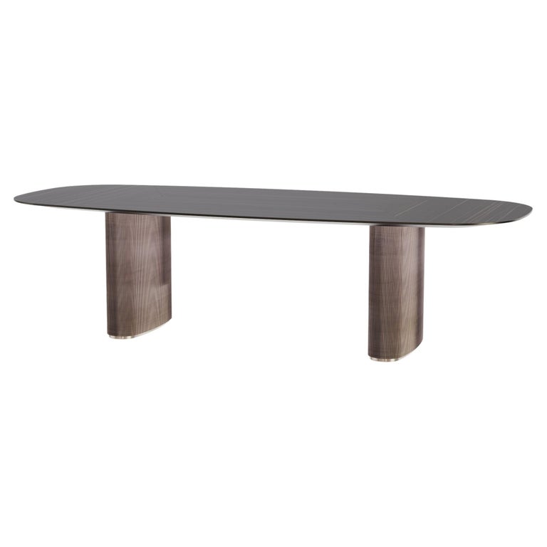 Italian Contemporary Oval Curved Dining Table Inlaid Dark Mahogany with ...