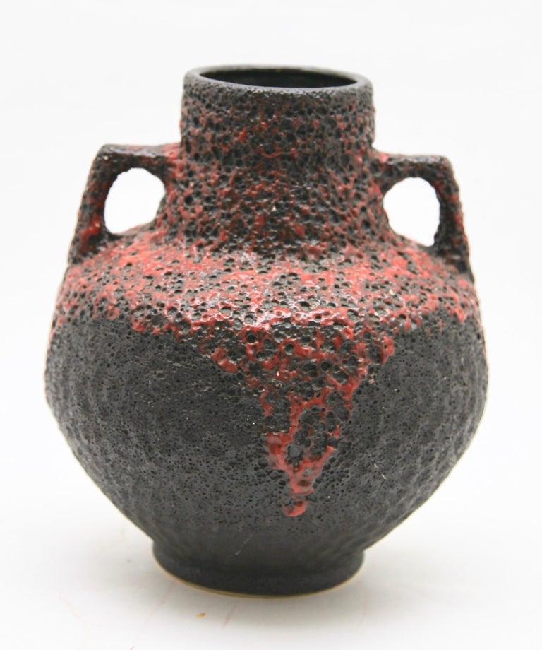 Fohr Ceramics 'Germany' Vases with Red Lava on Black For Sale at 1stDibs