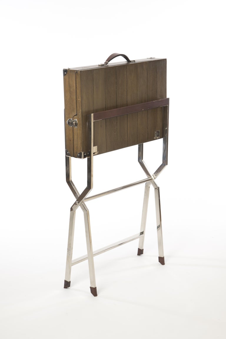 Travel Foldable Writing Desk Table Leather Nickel Mahogany For Sale at ...