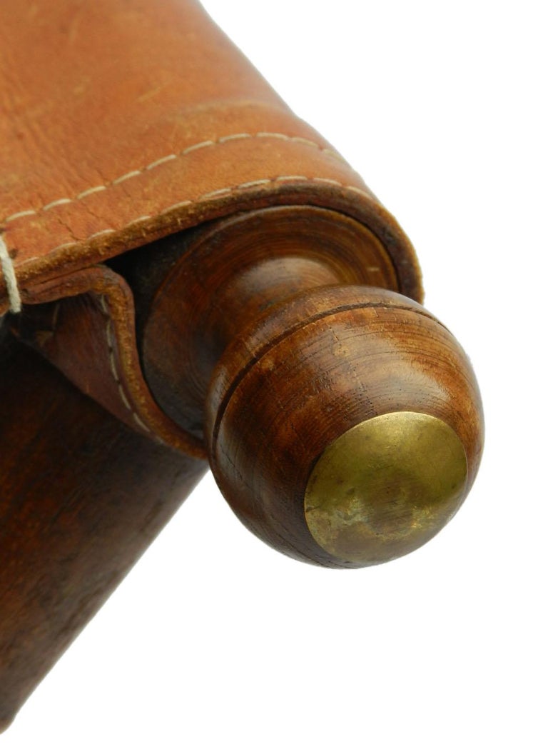 Folding Campaign Stool Oak Leather Brass, circa 1910 at 1stDibs