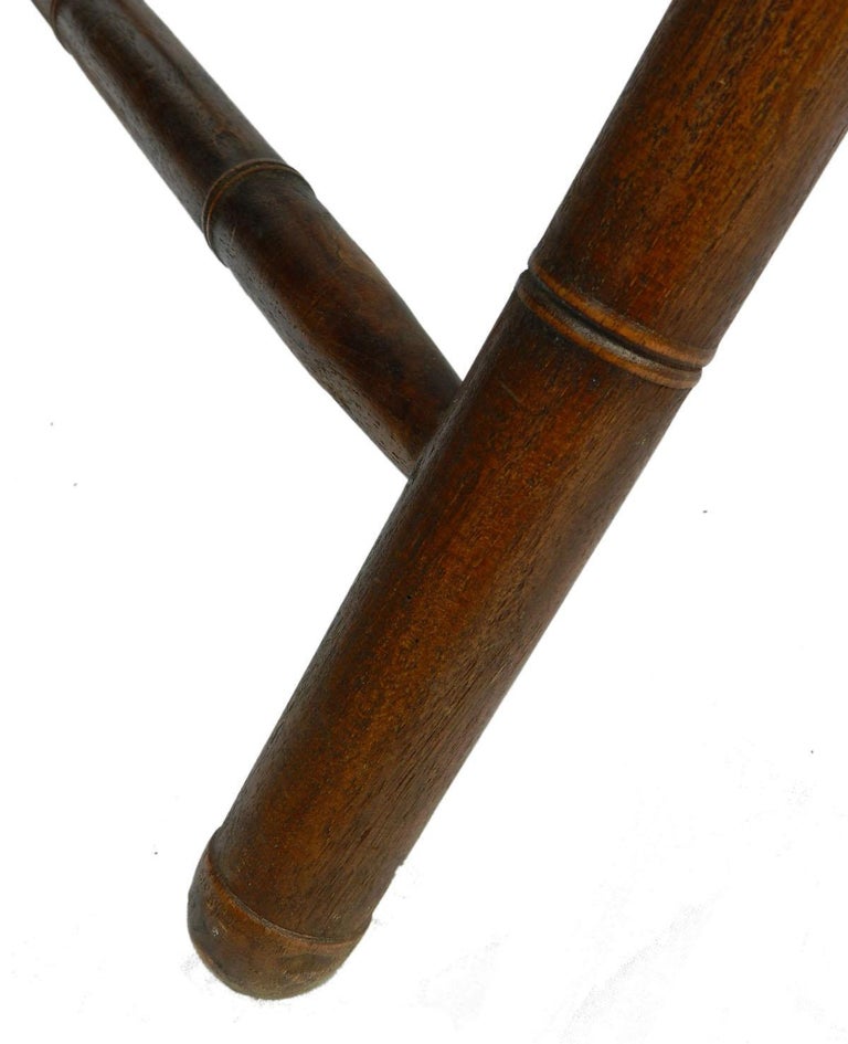 Folding Campaign Stool Oak Leather Brass, circa 1910 at 1stDibs