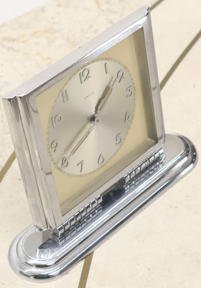 Folding Swivel Base Art Deco Polished Chrome Travel Table Desk Clock ...
