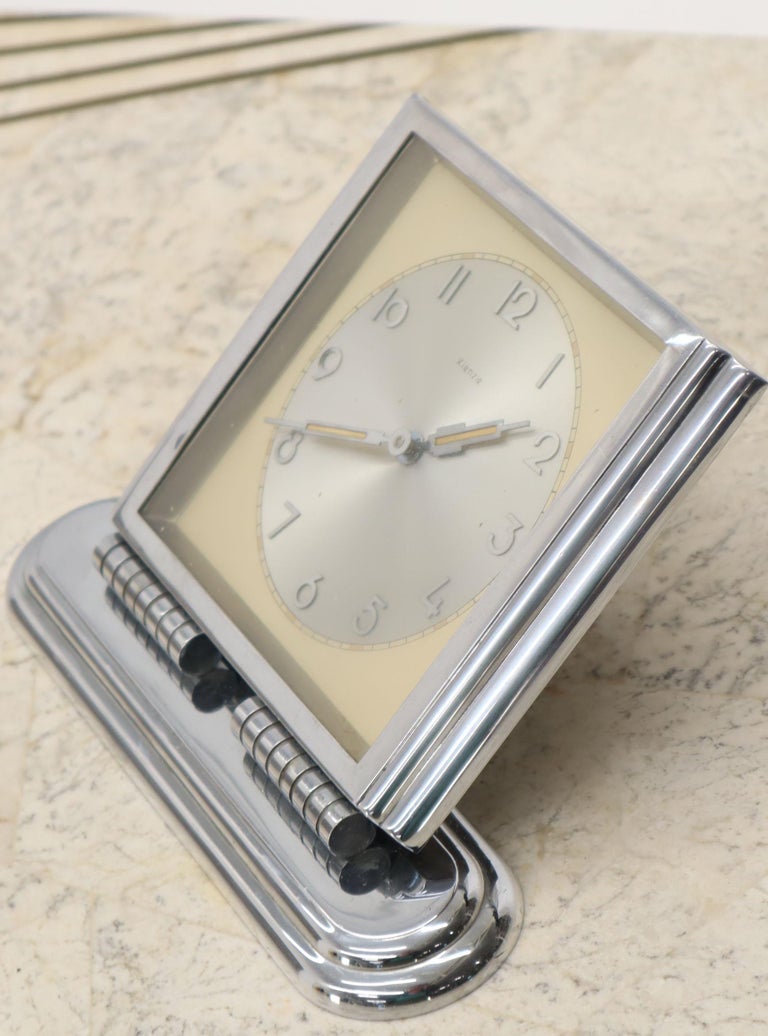 Folding Swivel Base Art Deco Polished Chrome Travel Table Desk Clock ...