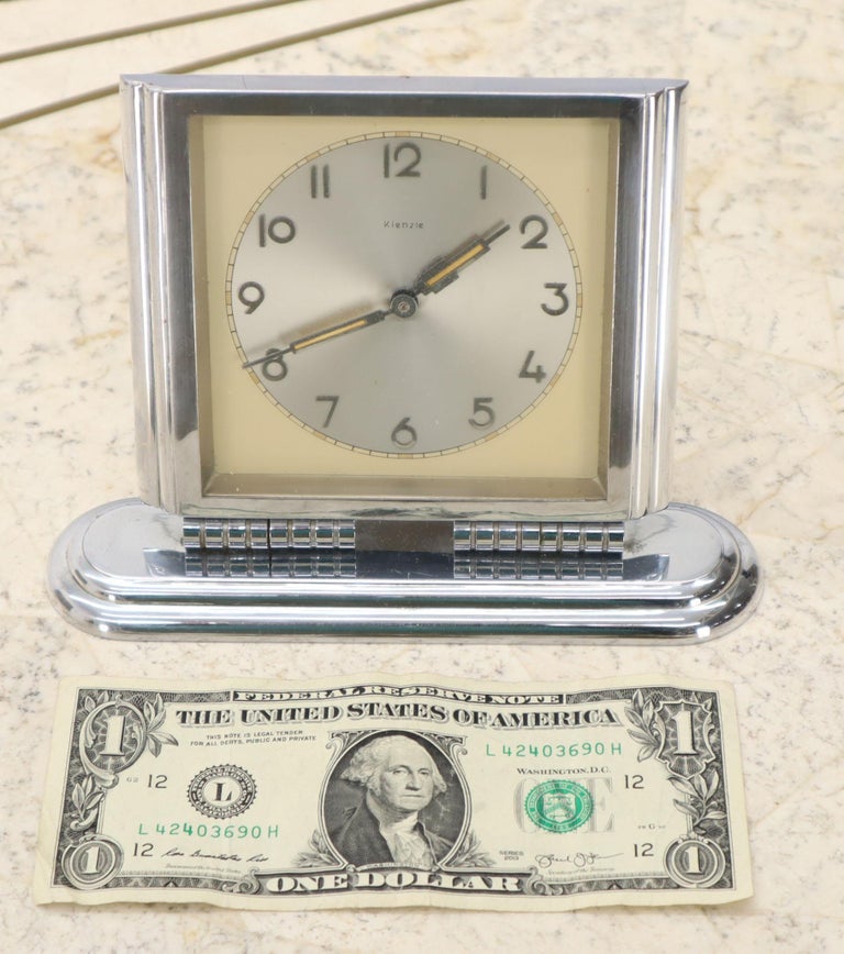 Folding Swivel Base Art Deco Polished Chrome Travel Table Desk Clock ...