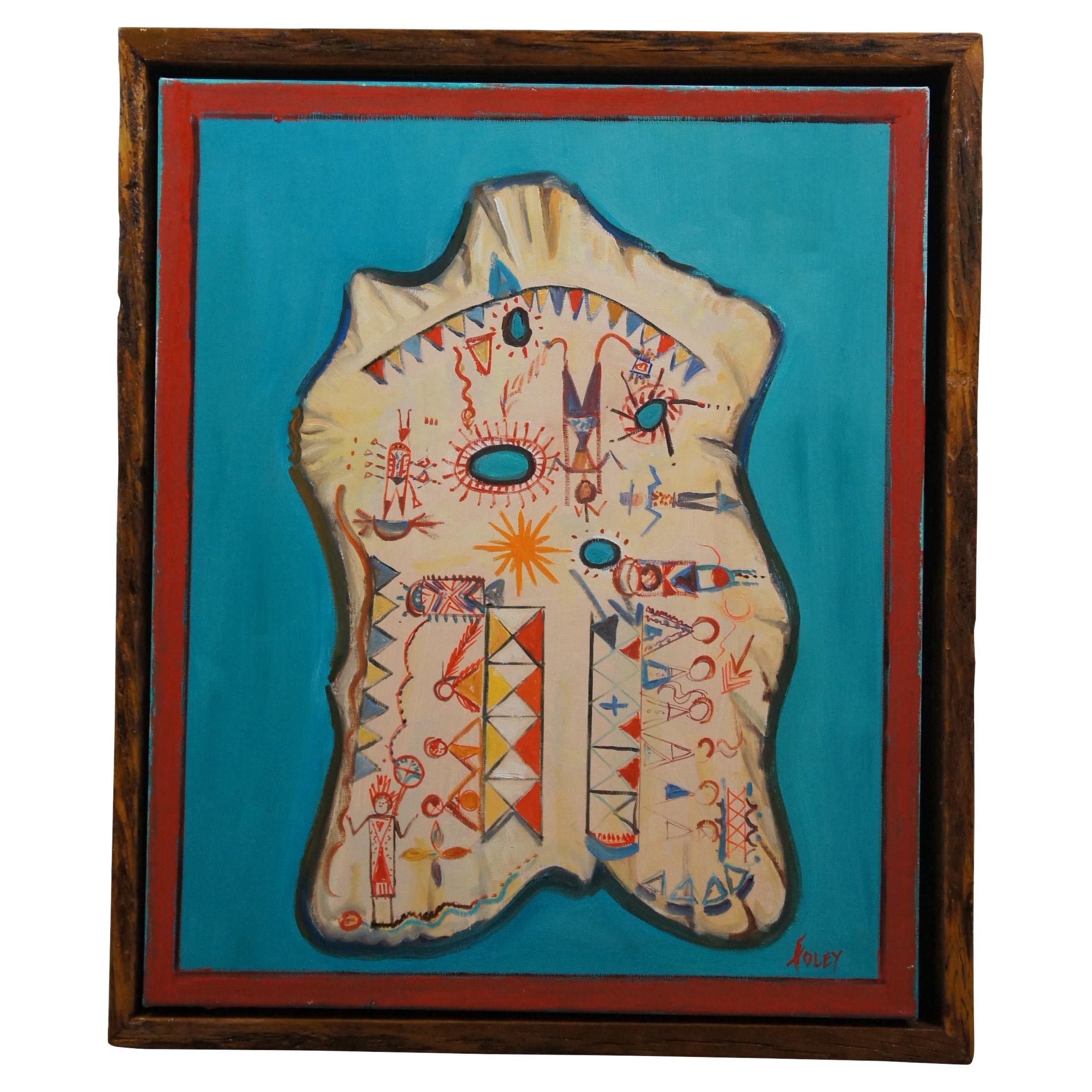 Foley Southwestern Native American Turquoise Tribal Hide Oil Painting ...