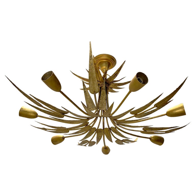 Foliage Gilt Metal Light Fixture For Sale at 1stDibs