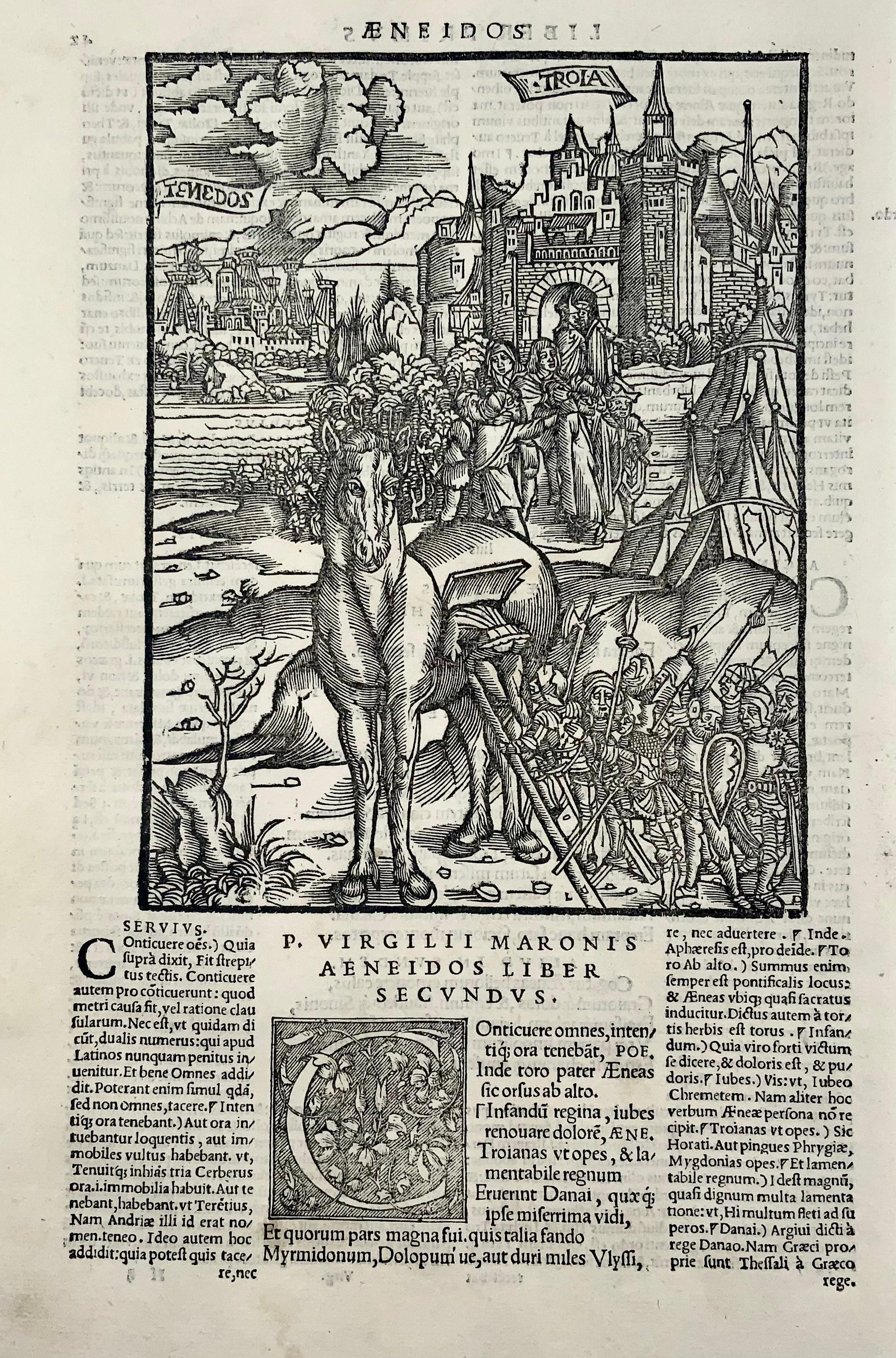 Folio Gruninger Woodcut Leaf from Virgil’s Aeneid, Trojan Horse For ...