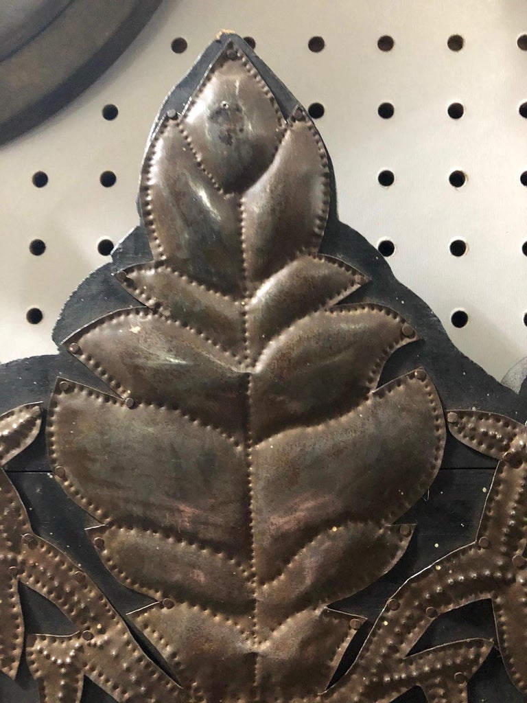 Mexican Stamped Metal and Ebonized Wood Pediment Top Wall Mirror For ...