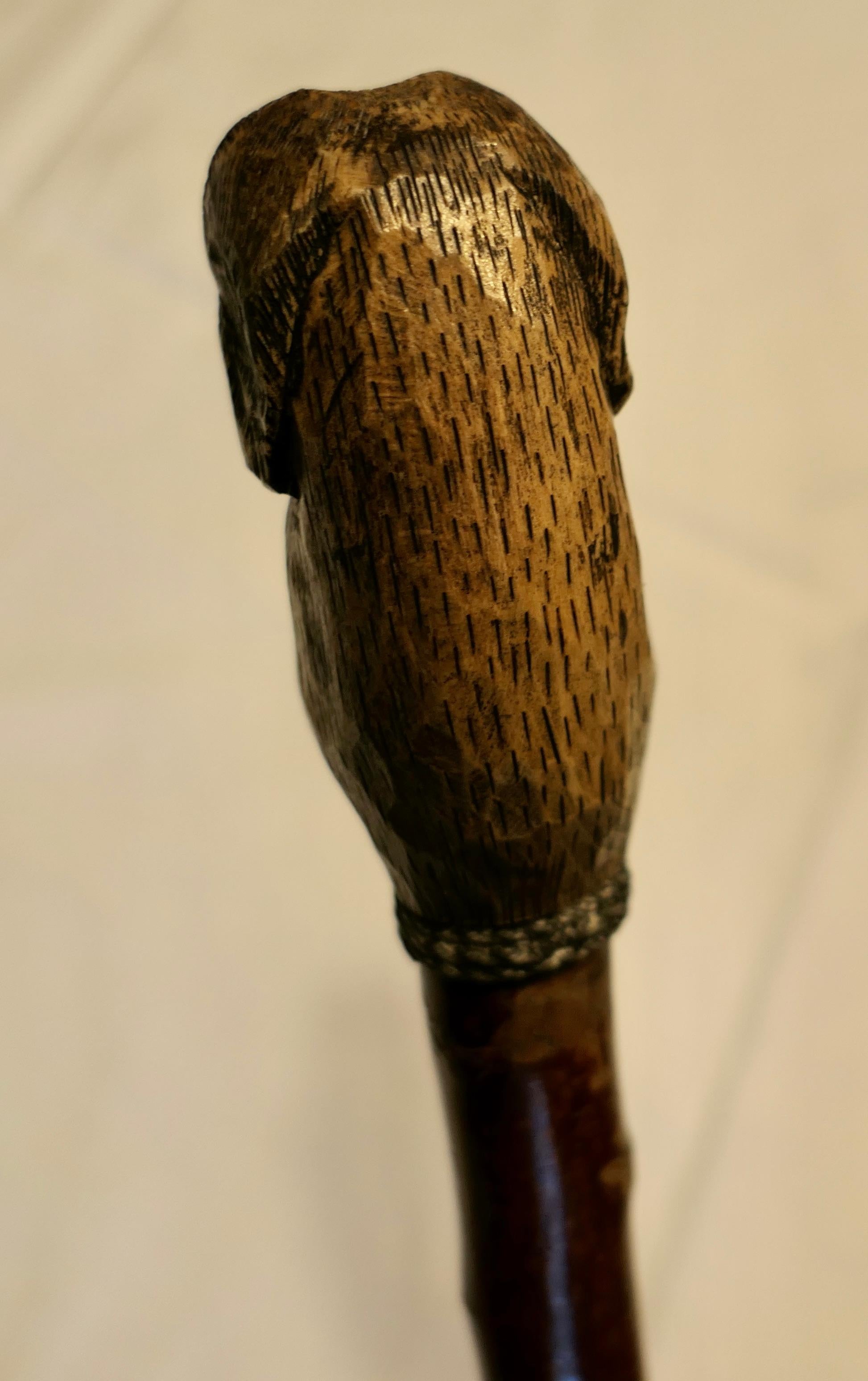 Folk Art Carved Dog Head Walking Stick Good Cherry Wood Walking Stick ...