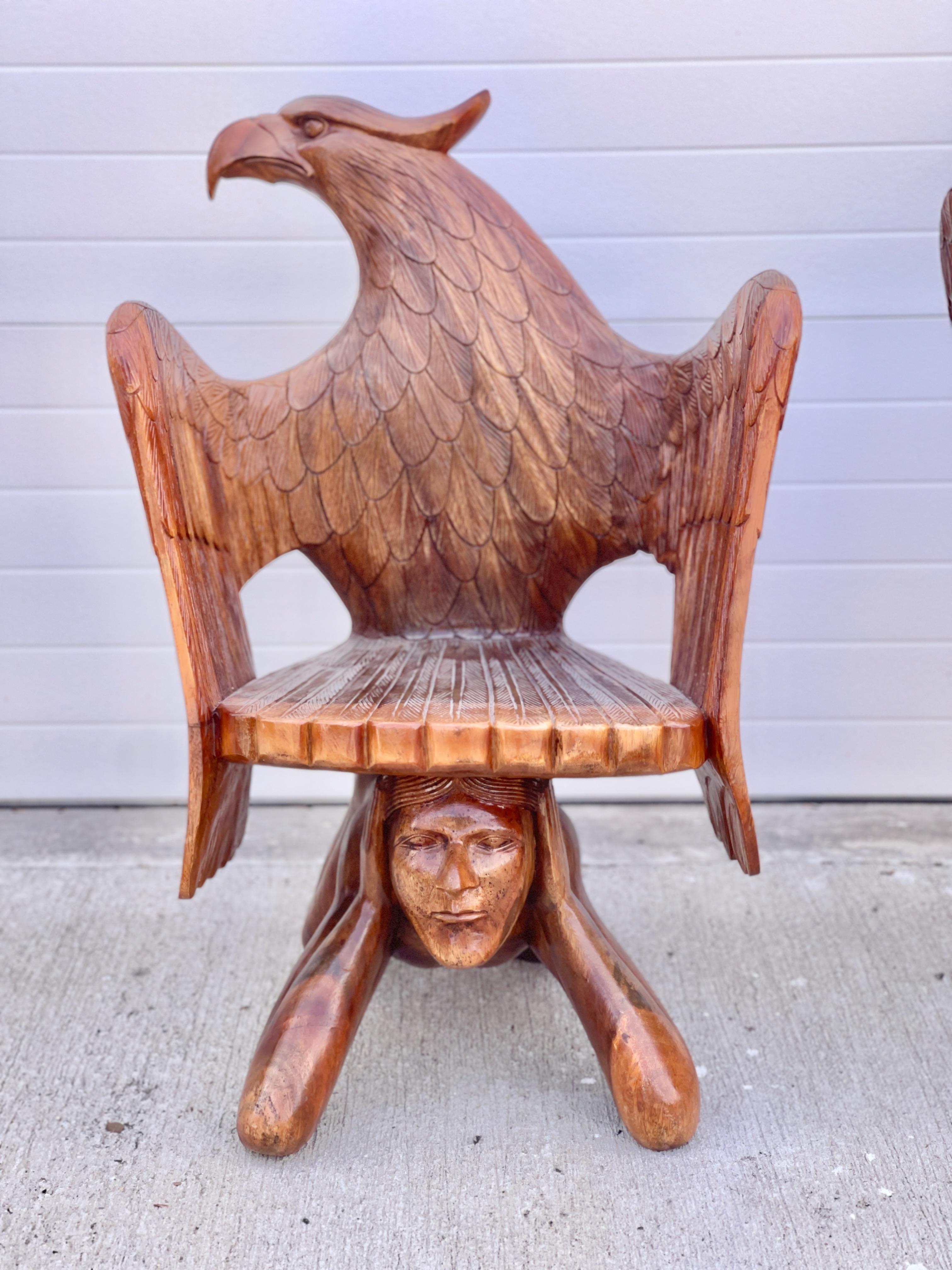Folk Art Carved Eagle Chairs For Sale at 1stDibs
