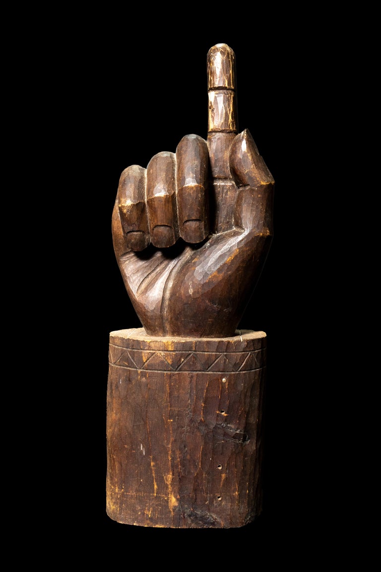 Folk Art Carved Hand W/ Finger Up For Sale at 1stDibs