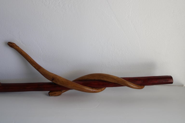 Folk Art Carved Walking Cane, Snakes and Fish For Sale at 1stDibs