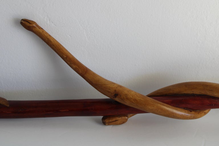 Folk Art Carved Walking Cane, Snakes and Fish For Sale at 1stDibs