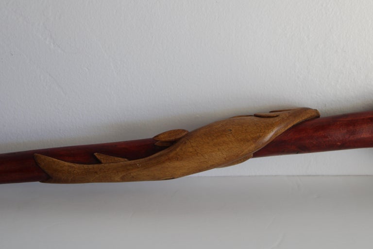 Folk Art Carved Walking Cane, Snakes and Fish For Sale at 1stDibs