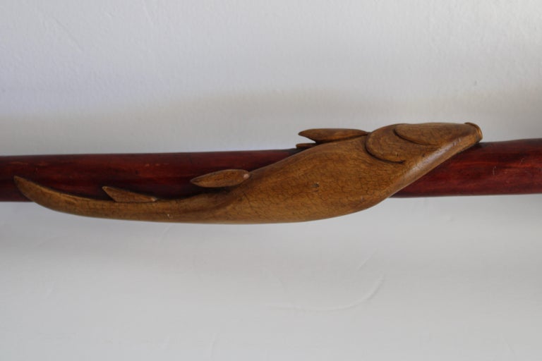 Folk Art Carved Walking Cane, Snakes and Fish For Sale at 1stDibs
