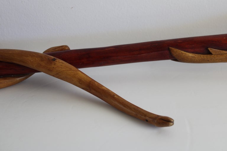 Folk Art Carved Walking Cane, Snakes and Fish For Sale at 1stDibs