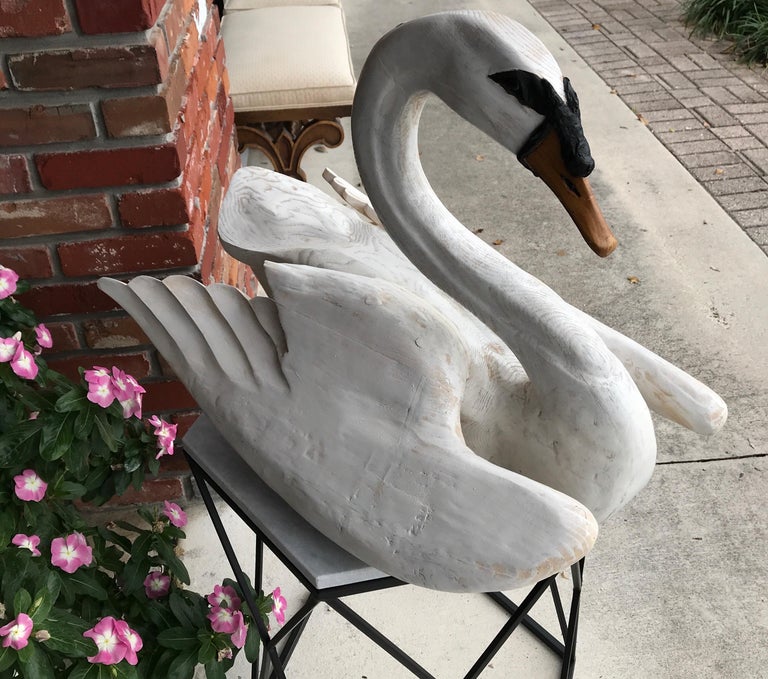 Folk Art Carved Wood Swan Sculpture at 1stDibs | folk art sculpture for ...