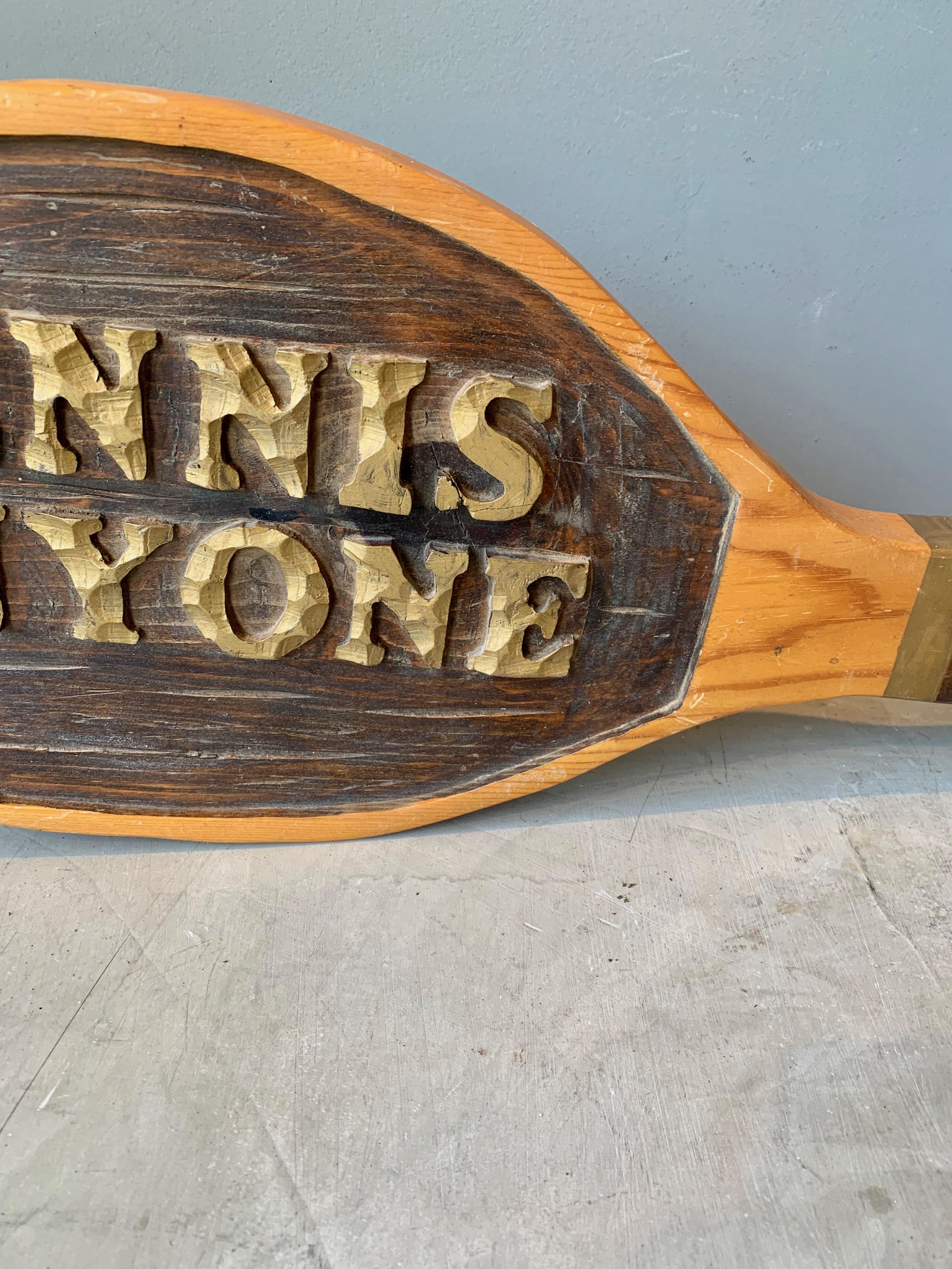 Folk Art Carved Wood 'Tennis Anyone' Racket at 1stDibs
