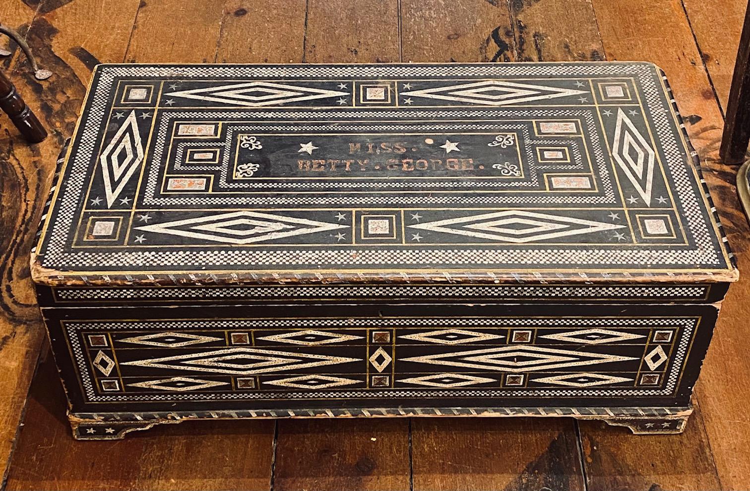Folk Art Decorated Chest, circa Late 1940s at 1stDibs