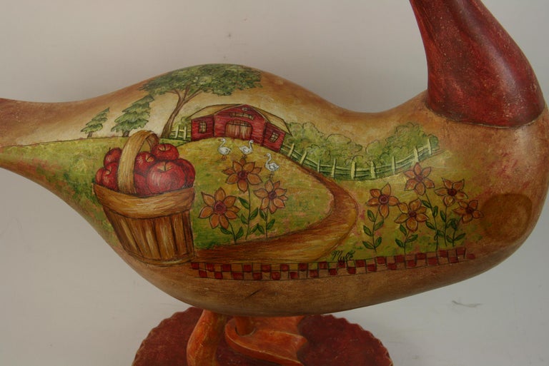 Folk Art Goose Hand Painted Sculpture For Sale at 1stDibs