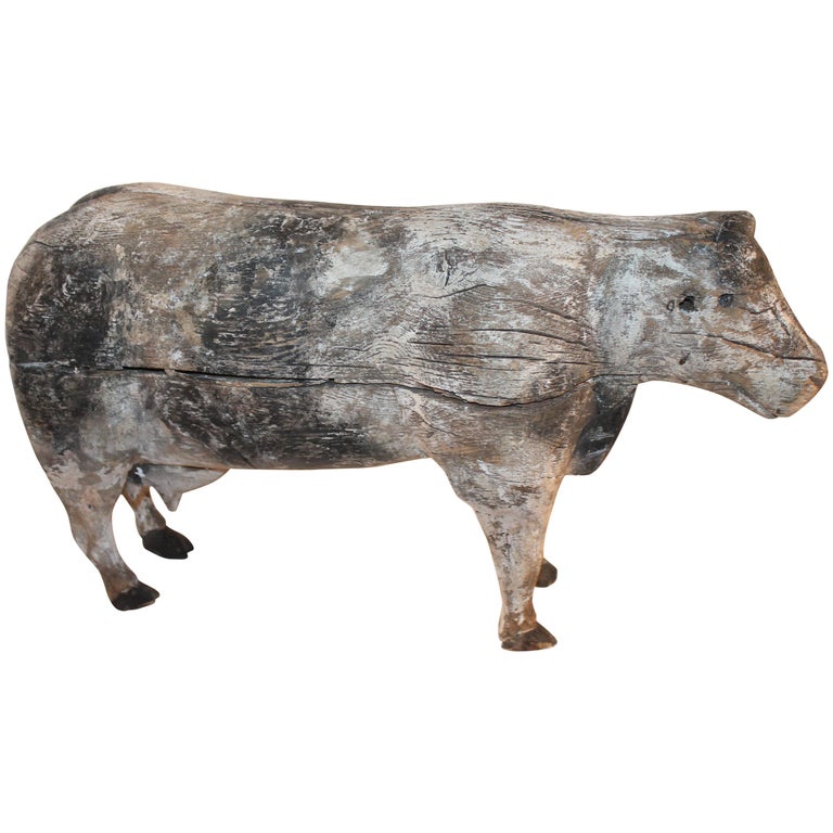 Folk Art Hand Carved Cow at 1stDibs