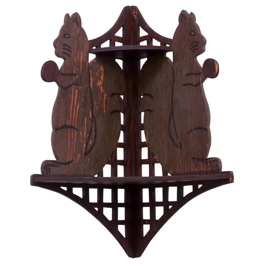 Folk Art Hand Carved 'Squirrel' Corner Shelf at 1stDibs