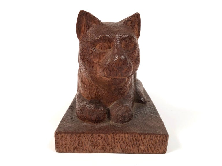 Folk Art Hand Carved Wood Cat Sculpture at 1stDibs