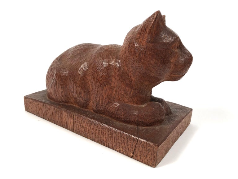 Folk Art Hand Carved Wood Cat Sculpture at 1stDibs